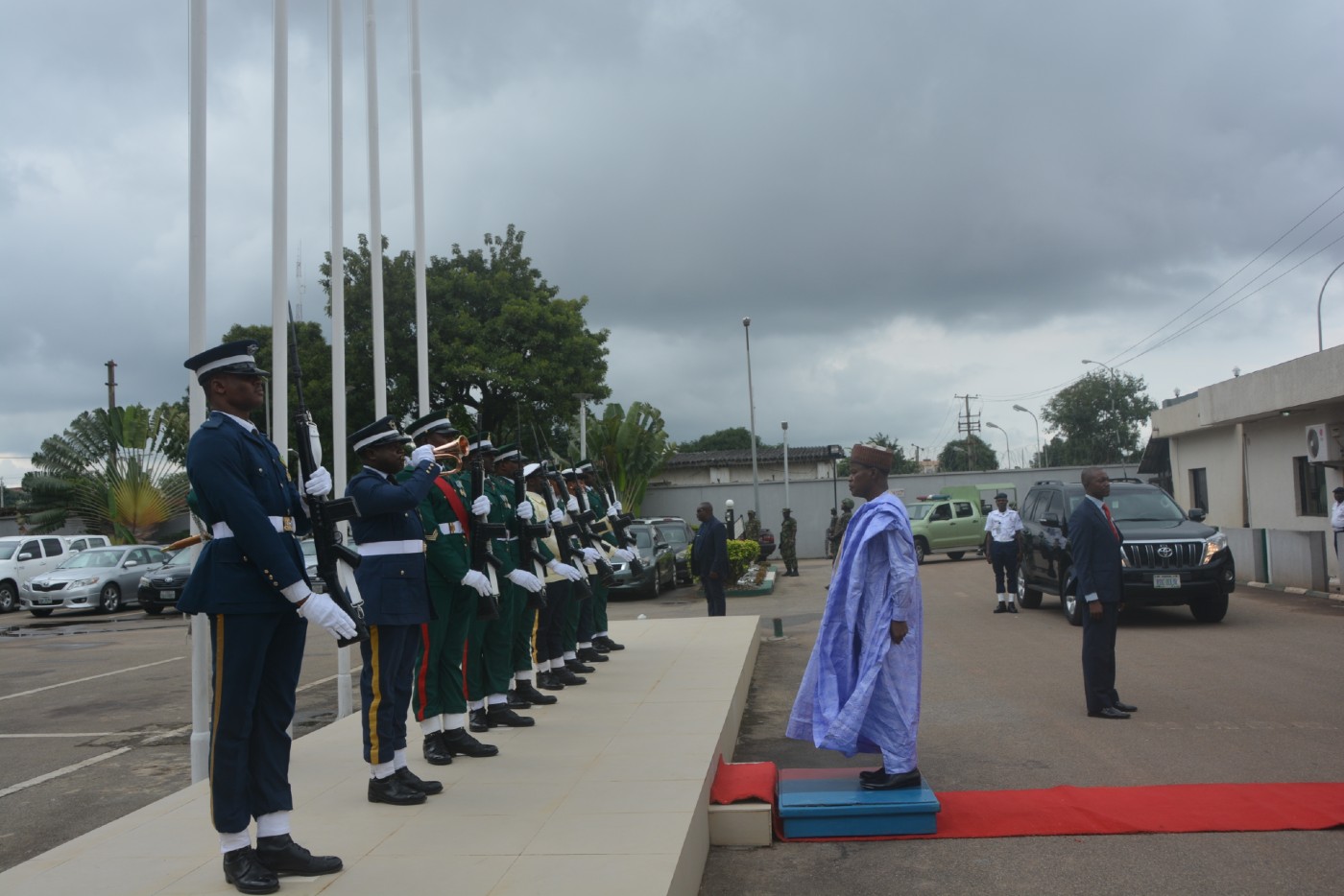 Maj. Gen. Bashir Salihi Magashi (Rtd) CFR inspects a Guard of Honour ...